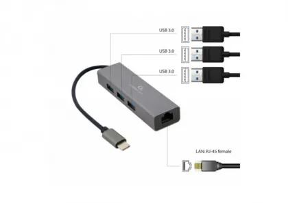 Adapteri | Gembird A-CMU3-LAN-01 USB-C Hub with Gigabit Ethernet, 3x ...
